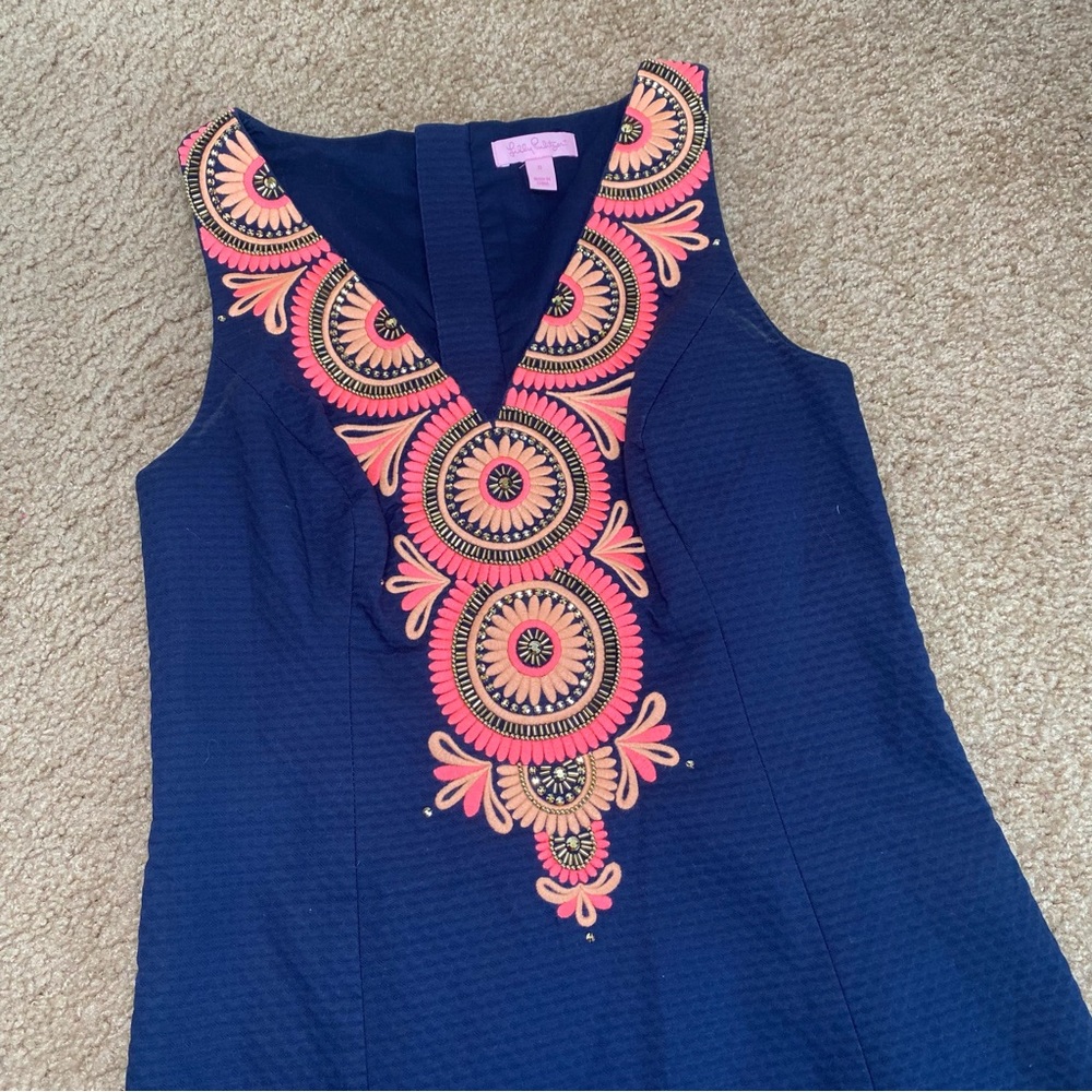 Lilly Pulitzer Gabby Navy Embellished Shift Dress Siz… - Gem